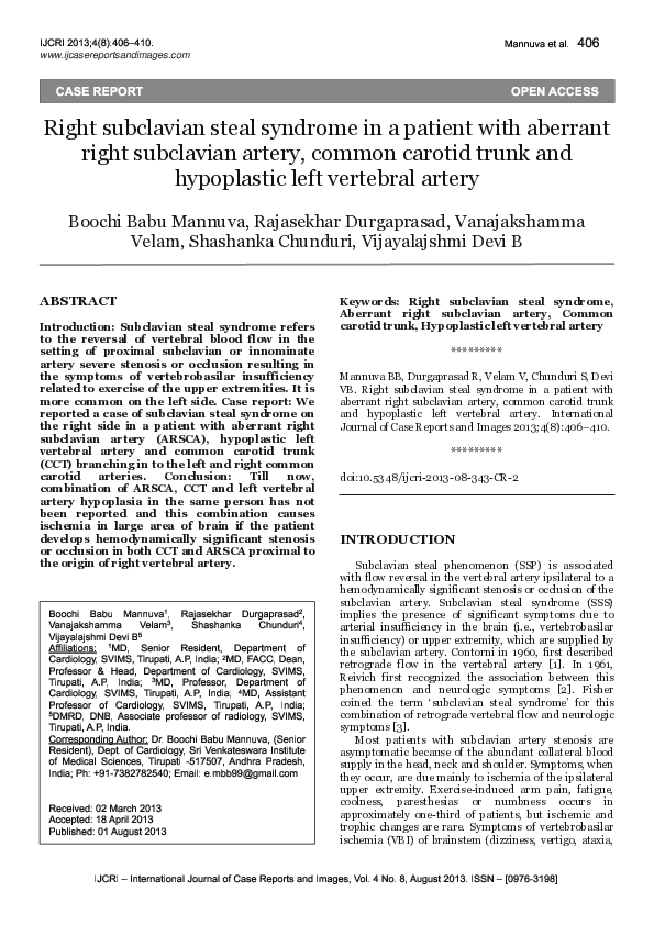 (PDF) Right subclavian steal syndrome in a patient with aberrant right ...
