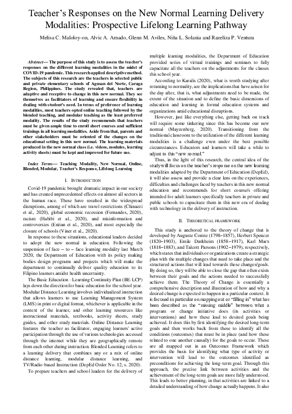 (PDF) Teacher’s Responses on the New Normal Learning Delivery ...