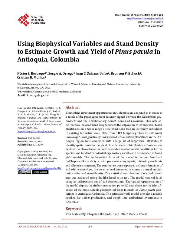 (PDF) Using Biophysical Variables and Stand Density to Estimate Growth and Yield of Pinus patula ...