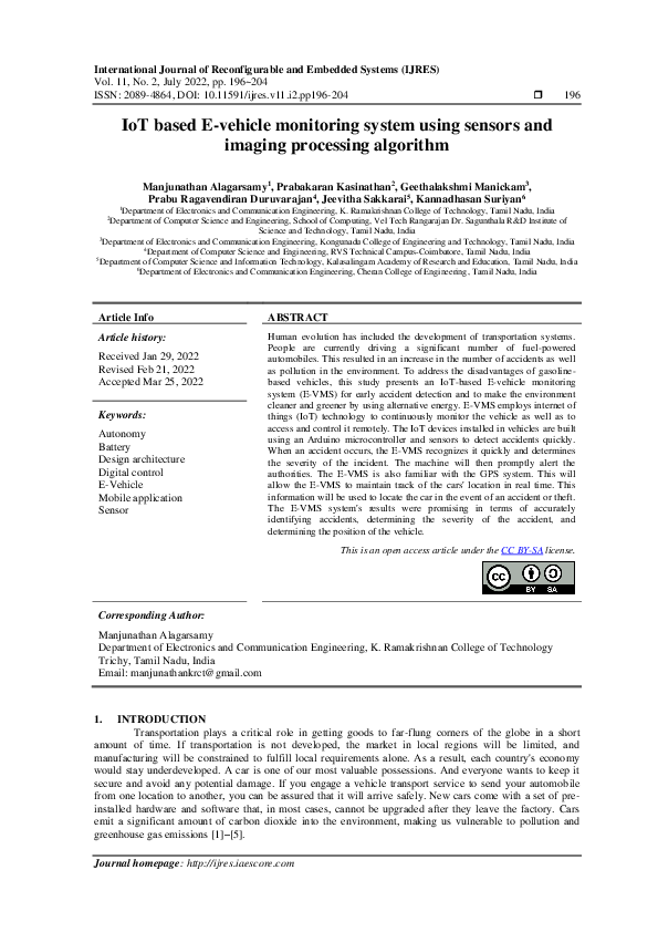 Pdf Iot Based E Vehicle Monitoring System Using Sensors And Imaging