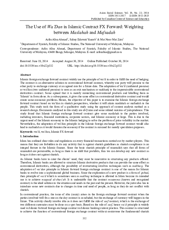 (PDF) The Use of Wa’Dan in Islamic Contract FX Forward: Weighting ...