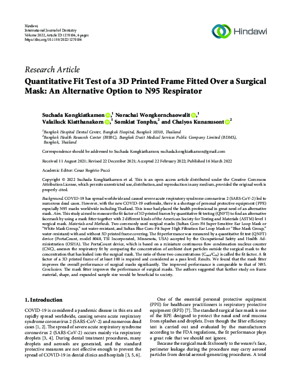 (PDF) Quantitative Fit Test of a 3D Printed Frame Fitted Over a ...