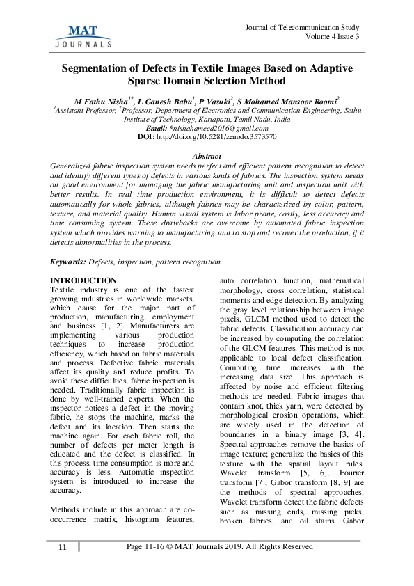 Pdf Segmentation Of Defects In Textile Images Based On Adaptive Sparse Domain Selection Method