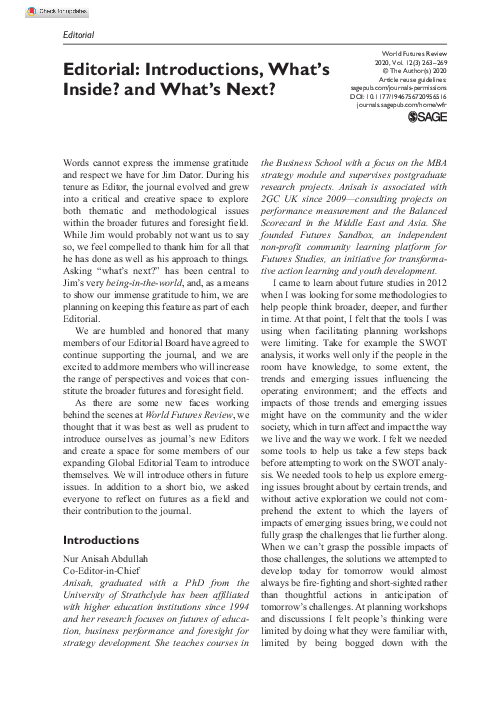 (PDF) Editorial: Introductions, What’s Inside? and What’s Next?