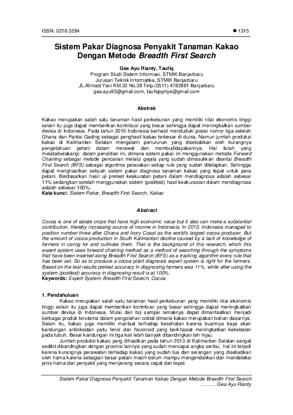 (PDF) Sistem Pakar Diagnosa Penyakit Tanaman Kakao Dengan Metode ...