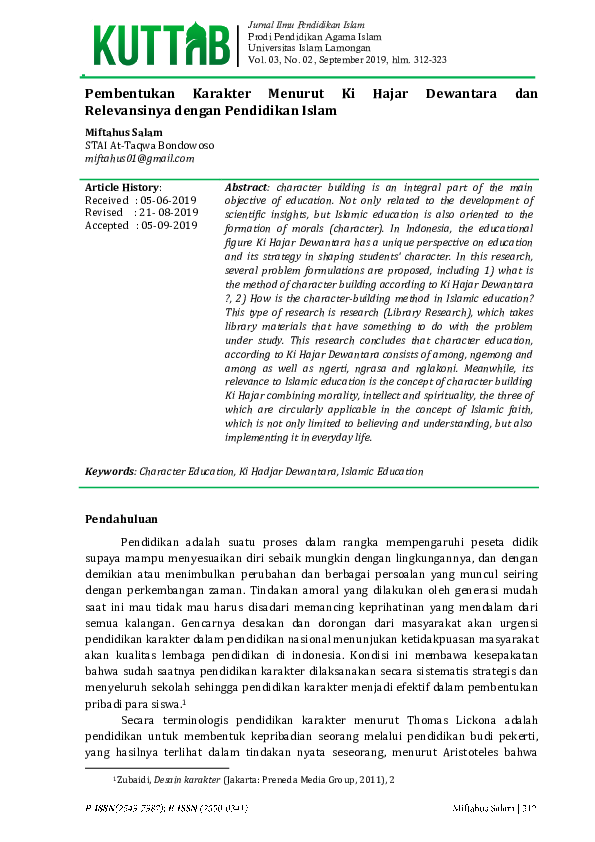 (PDF) Pembentukan Karakter Menurut Ki Hajar Dewantara dan Relevansinya dengan Pendidikan Islam