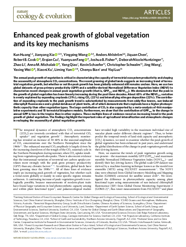 (PDF) Enhanced peak growth of global vegetation and its key mechanisms