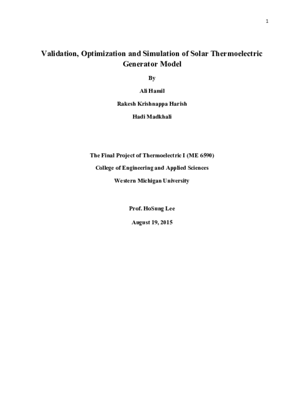 Pdf Validation Optimization And Simulation Of A Solar Thermoelectric Generator Model