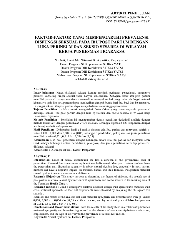 (PDF) Faktor-Faktor Yang Mempengaruhi Prevalensi Disfungsi Seksual Pada Ibu Post Partum Dengan ...