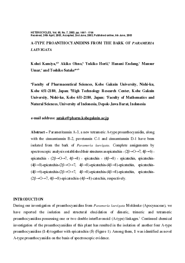 (PDF) A-Type Proanthocyanidins from the Bark of Parameria laevigata