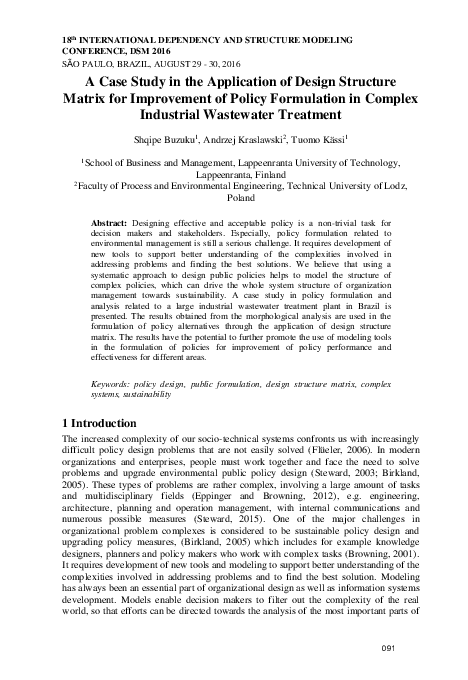 (PDF) A Case Study in the Application of Design Structure Matrix for ...