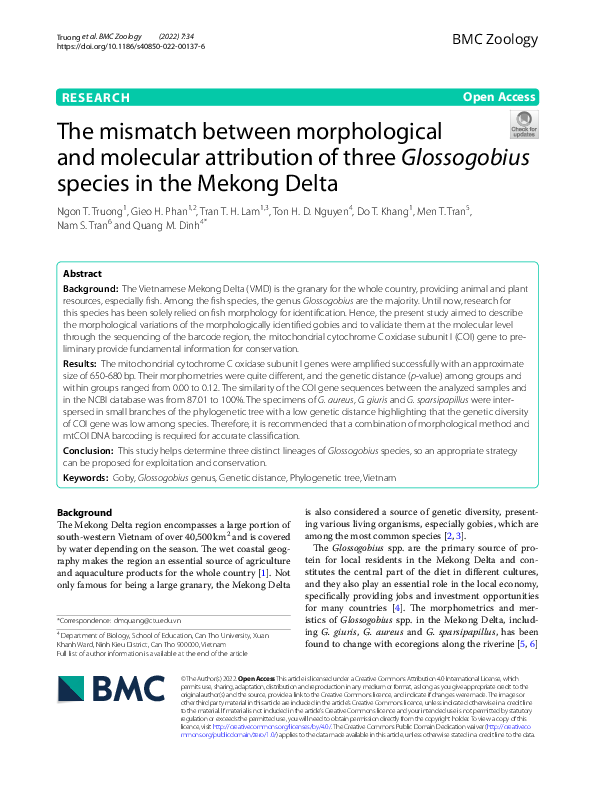 (PDF) The mismatch between morphological and molecular attribution of three Glossogobius species ...