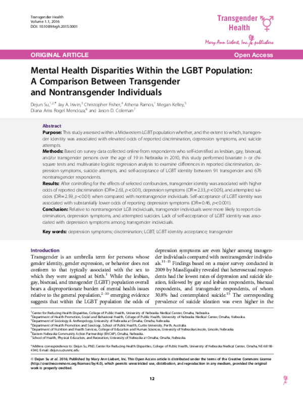 (PDF) Mental Health Disparities Within the LGBT Population: A ...