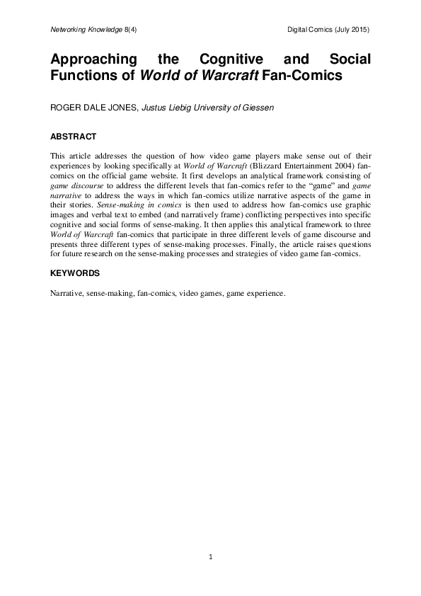 (PDF) Approaching the Cognitive and Social Functions of World of ...