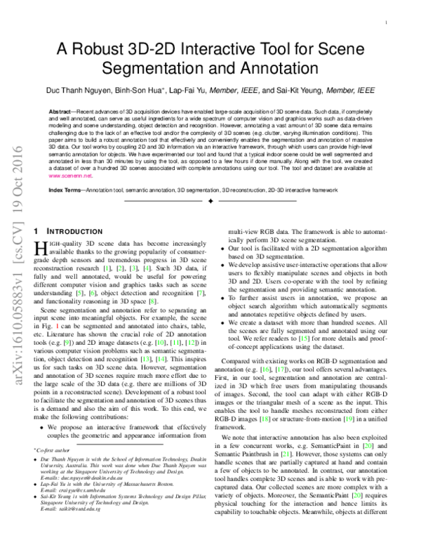 (PDF) A Robust 3D-2D Interactive Tool for Scene Segmentation and Annotation