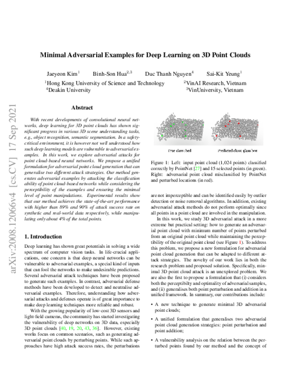 (PDF) Minimal Adversarial Examples for Deep Learning on 3D Point Clouds