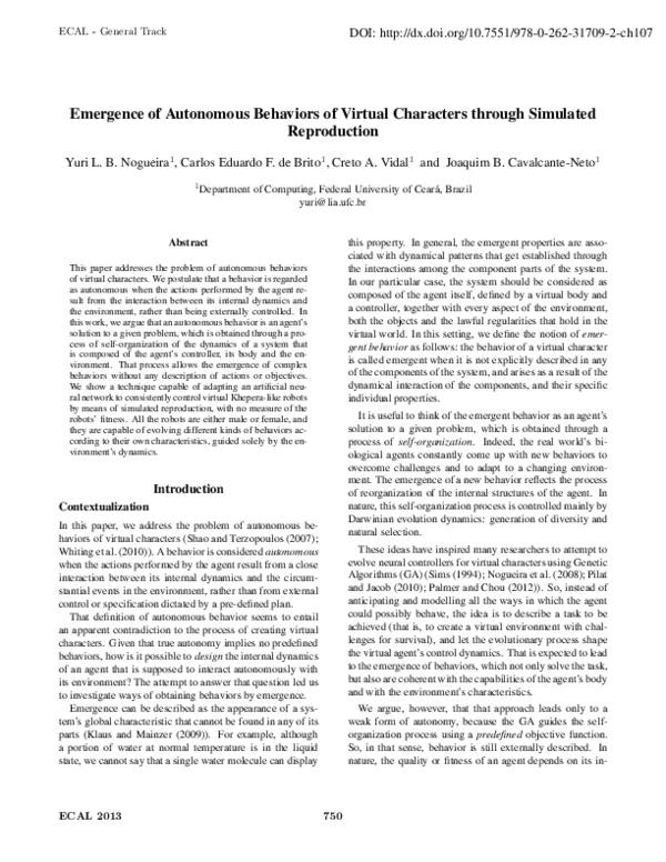 (PDF) Emergence of Autonomous Behaviors of Virtual Characters through Simulated Reproduction