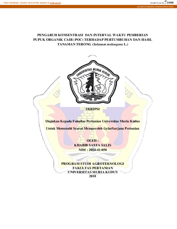 (PDF) Pengaruh konsentrasi dan interval waktu pemberian pupuk organik cair (poc) terhadap ...