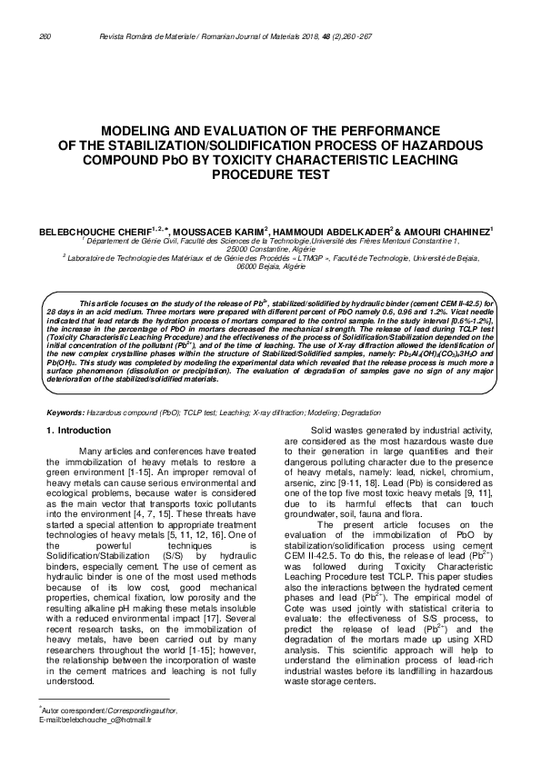 (PDF) MODELING AND EVALUATION OF THE PERFORMANCE OF THE STABILIZATION ...