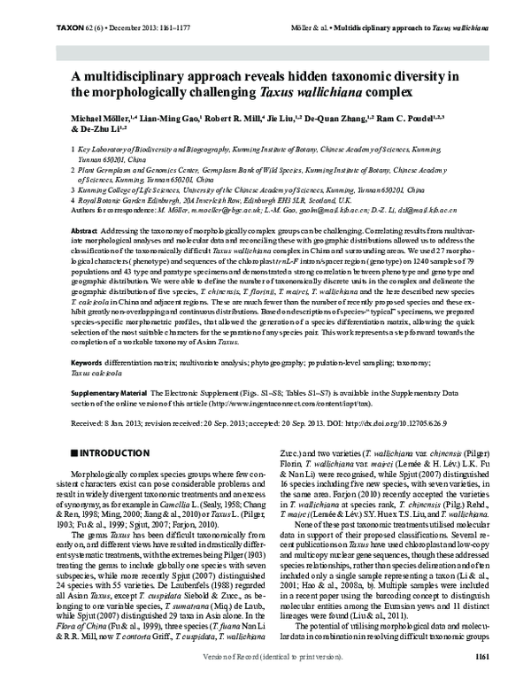 (PDF) A multidisciplinary approach reveals hidden taxonomic diversity in the morphologically ...