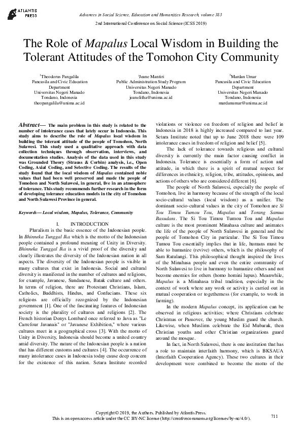 (PDF) The Role of Mapalus Local Wisdom in Building the Tolerant ...