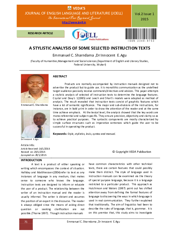 (PDF) A Stylistic Analysis of Some Selected Instruction Texts