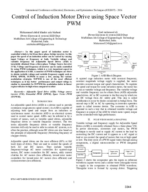 Pdf Control Of Induction Motor Drive Using Space Vector Pwm