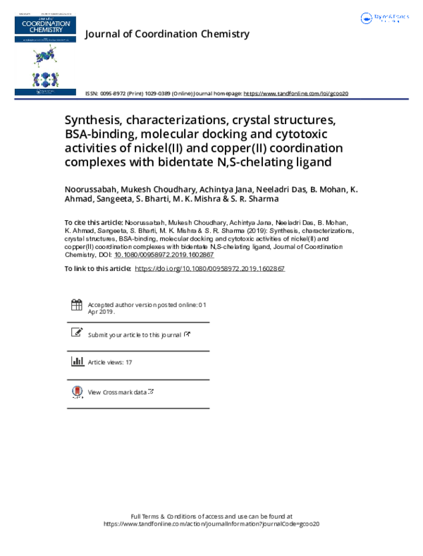 (PDF) Synthesis, characterizations, crystal structures, BSA-binding, molecular docking, and ...
