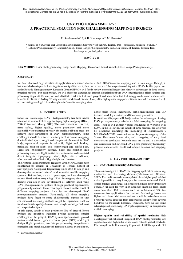 (PDF) Uav Photogrammetry: A Practical Solution for Challenging Mapping Projects