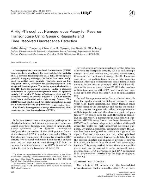 (PDF) A High-Throughput Homogeneous Assay for Reverse Transcriptase ...