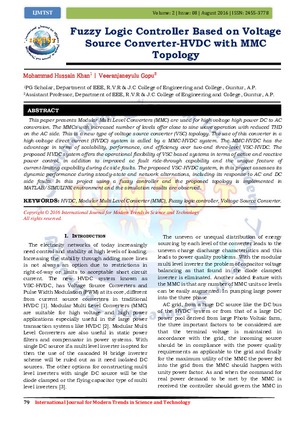(PDF) Fuzzy Logic Controller for MMC-HVDC Systems
