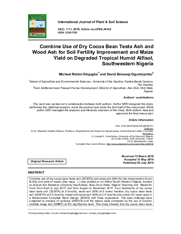 (PDF) Combine Use of Dry Cocoa Bean Testa Ash and Wood Ash for Soil ...