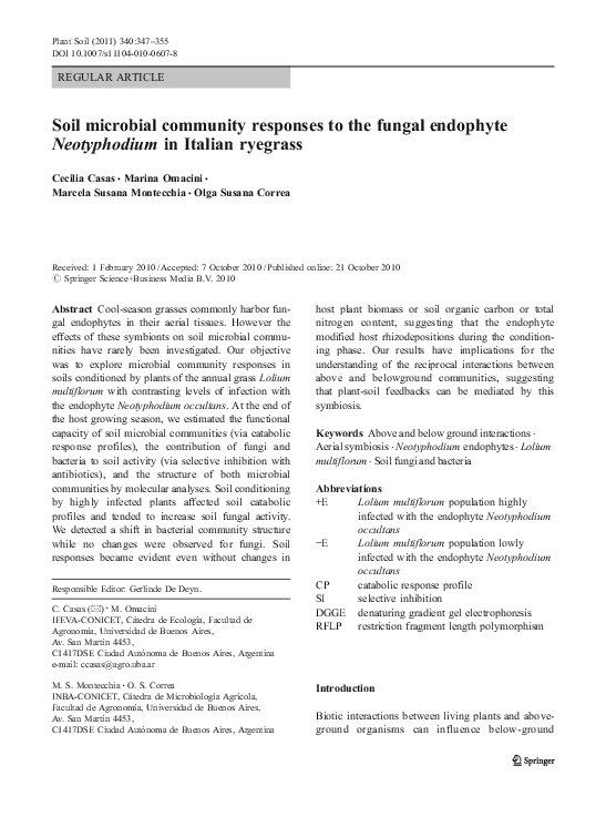 (PDF) Soil microbial community responses to the fungal endophyte ...