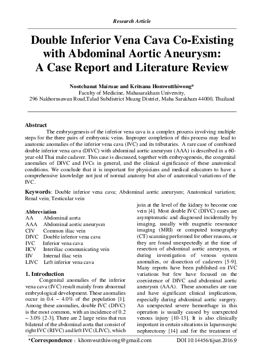 (PDF) Double Inferior Vena Cava Co-Existing with Abdominal Aortic ...