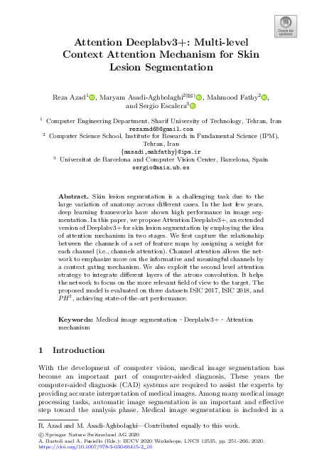 (PDF) Attention Deeplabv3+: Multi-level Context Attention Mechanism for Skin Lesion Segmentation