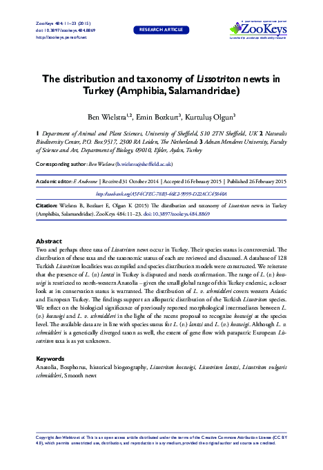 (PDF) The distribution and taxonomy of Lissotriton newts in Turkey ...