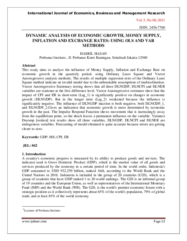 (PDF) Dynamic Analysis of Economic Growth, Money Supply, Inflation and ...