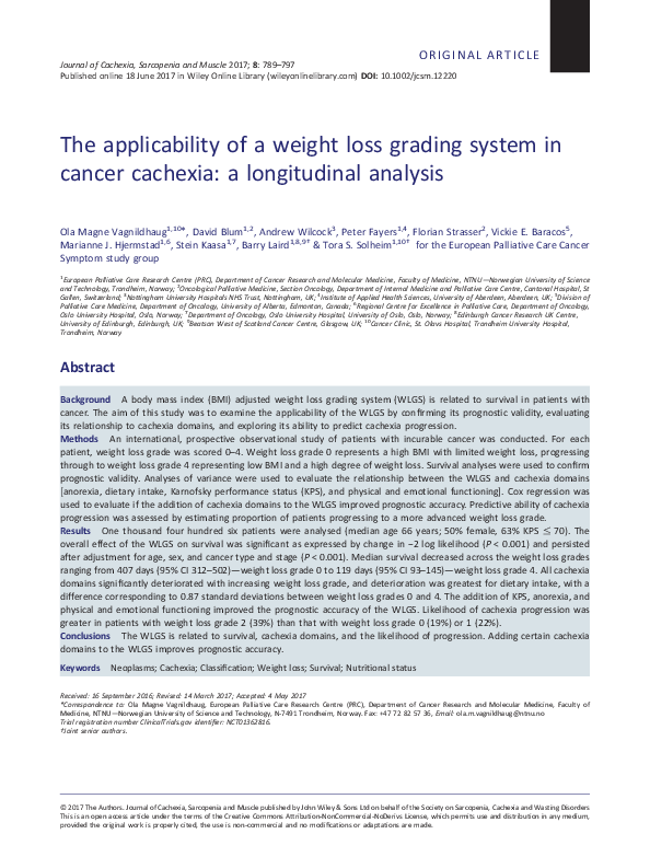 (PDF) The applicability of a weight loss grading system in cancer ...