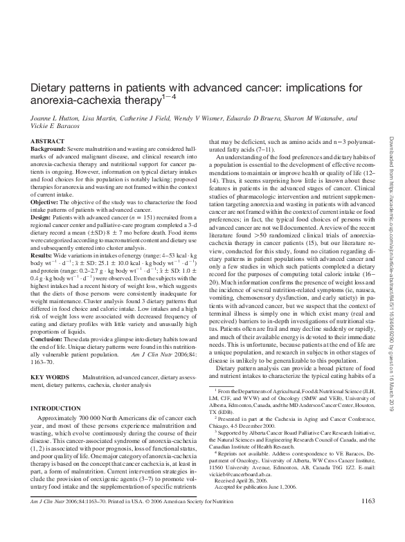 (PDF) Dietary patterns in patients with advanced cancer: implications ...