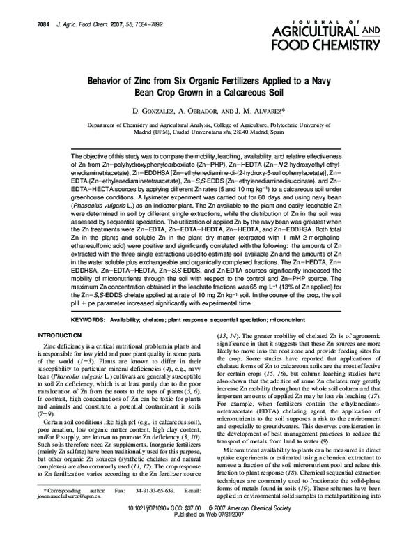(PDF) Behavior of Zinc from Six Organic Fertilizers Applied to a Navy Bean Crop Grown in a ...