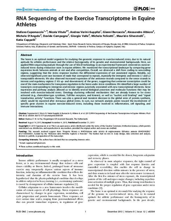 (PDF) RNA Sequencing of the Exercise Transcriptome in Equine Athletes
