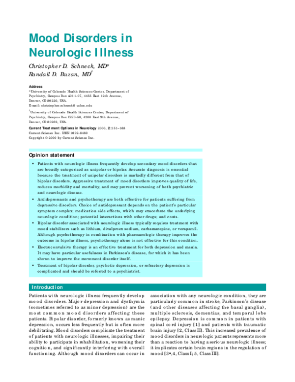 (PDF) Mood disorders in neurologic illness