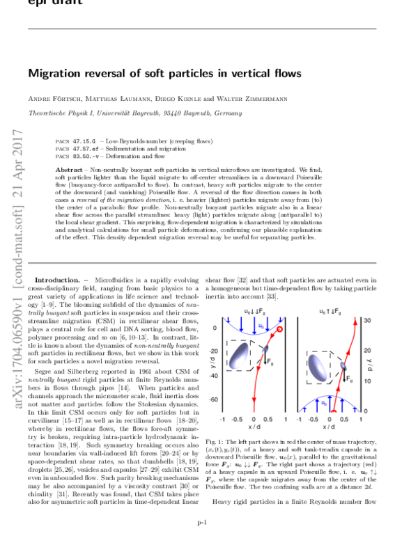 (PDF) Migration reversal of soft particles in vertical flows