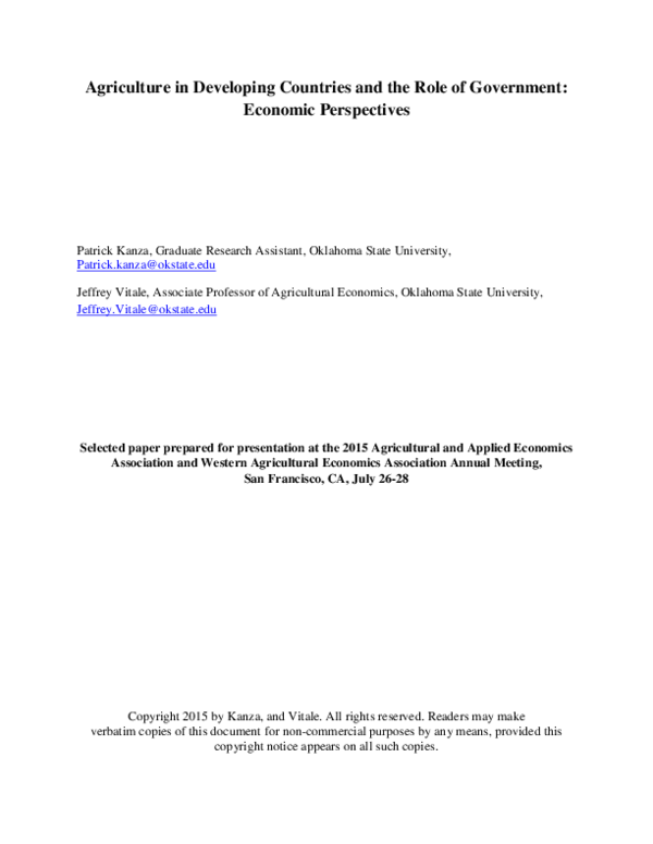 (PDF) Agriculture in Developing Countries and the Role of Government ...