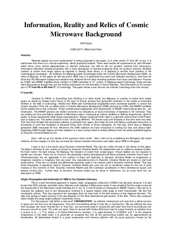 (PDF) Information, Reality and Relics of Cosmic Microwave Background