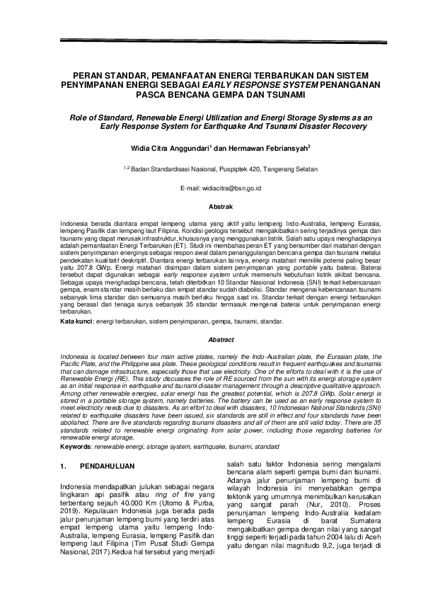 (PDF) Peran Standar, Pemanfaatan Energi Terbarukan dan Sistem ...