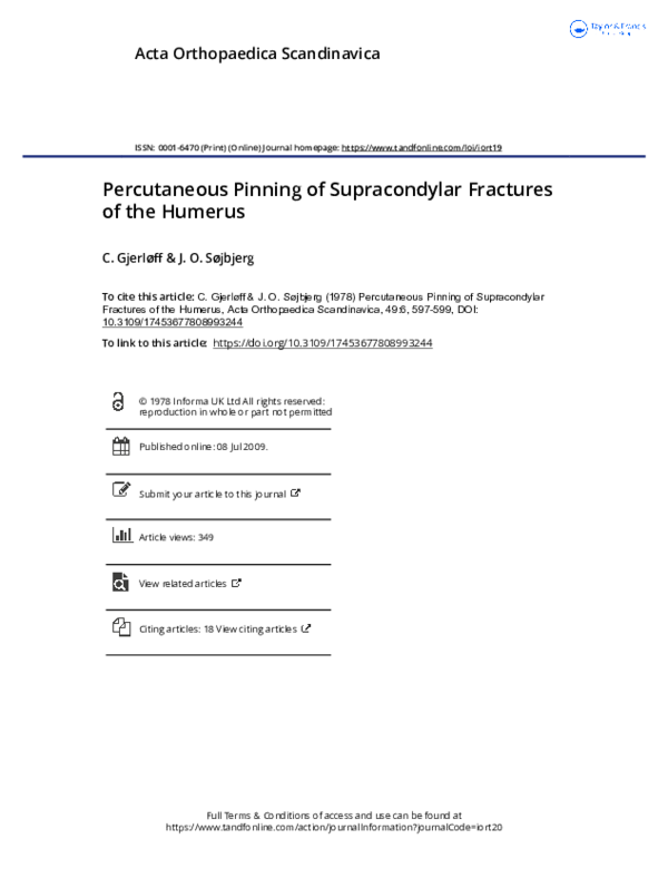 (PDF) Percutaneous Pinning of Supracondylar Fractures of the Humerus