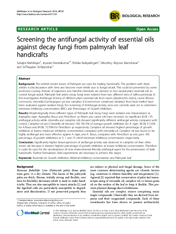 (PDF) Screening the antifungal activity of essential oils against decay fungi from palmyrah leaf ...