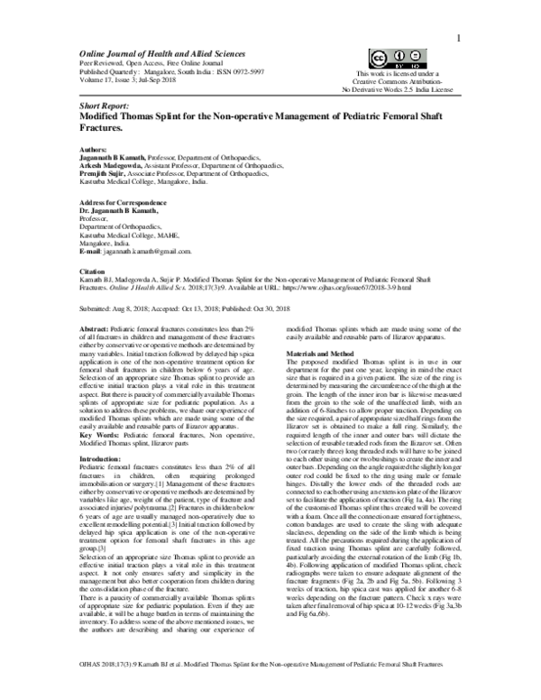 (PDF) Modified Thomas Splint for the Non-operative Management of ...