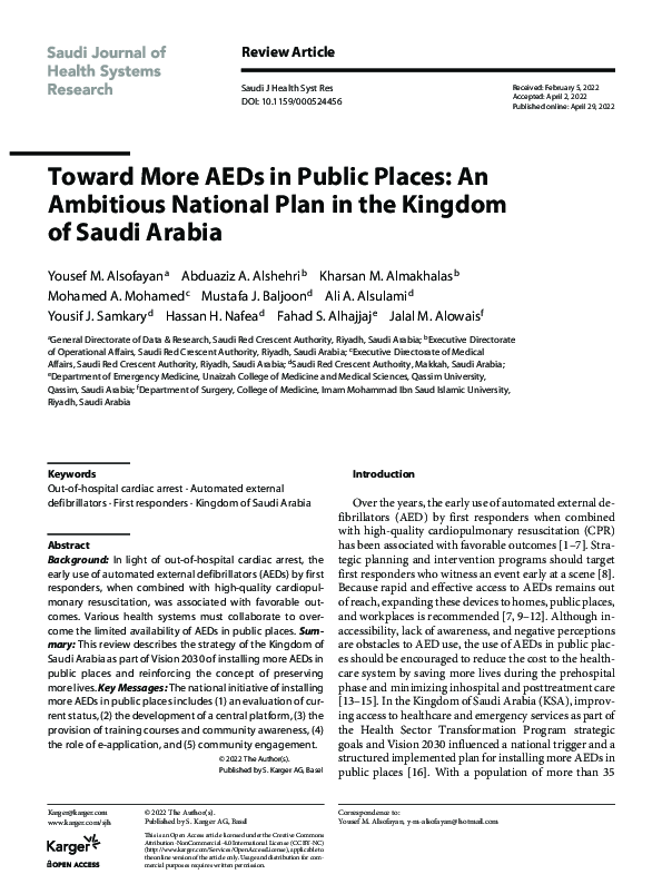 (PDF) Toward More AEDs in Public Places: An Ambitious National Plan in ...